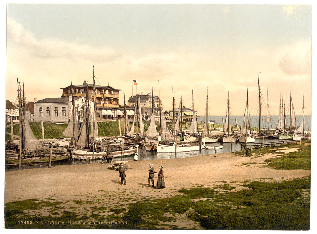 Hotels and inland harbor, Busum, Schleswig-Holstein, Germany – Second ...